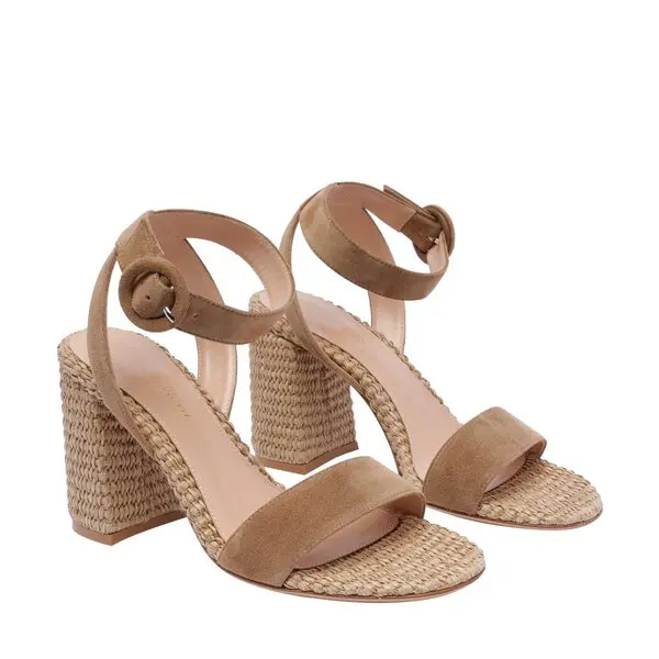 GIANVITO ROSSI Luana Suede And Woven Block Heel Sandals - Brown