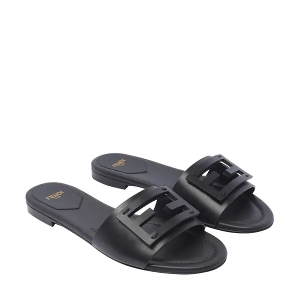 Fendi Baguette Slide Sandals - Black