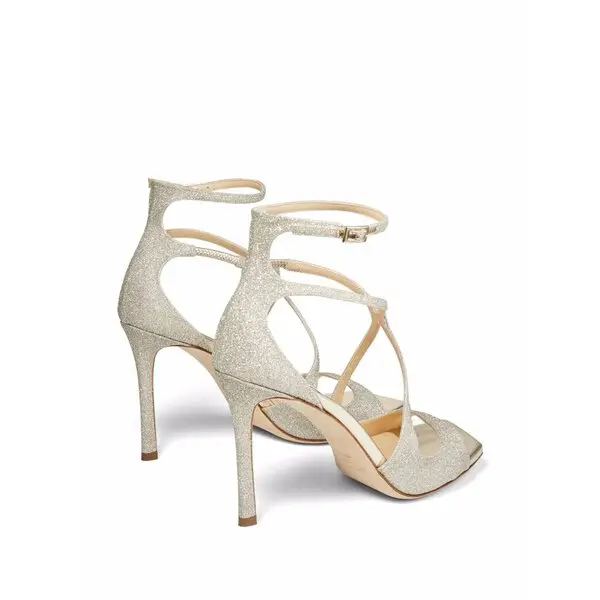 JIMMY CHOO Azia 95 Sandals In Platinum Ice White Leather - Silver