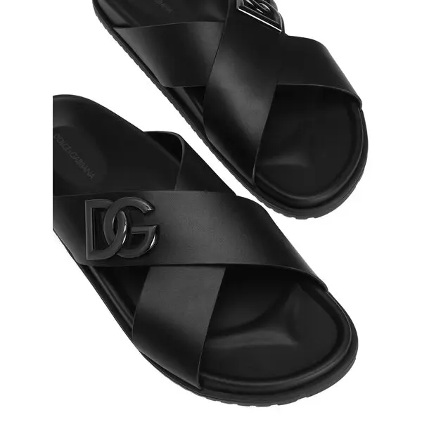 Dolce & Gabbana Calfskin Crossover Strap Sandals