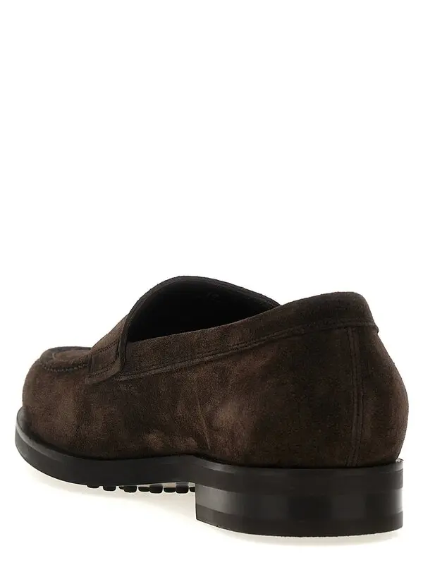 TOD'S Formal Suede Loafers With Embossed Monogram - Brown