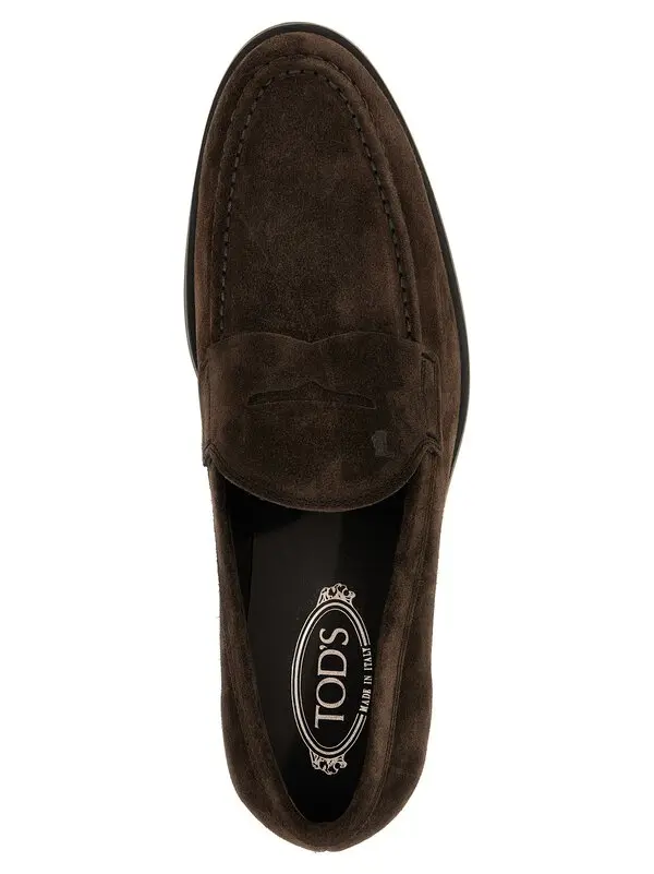 TOD'S Formal Suede Loafers With Embossed Monogram - Brown