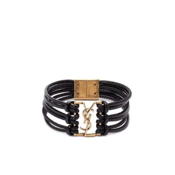 Saint Laurent Lambskin Logo Engraved Bracelet - Black