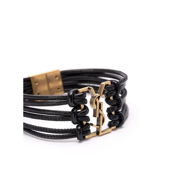 Saint Laurent Lambskin Logo Engraved Bracelet - Black