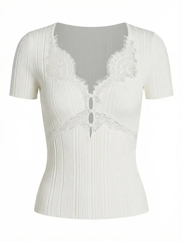 SELF-PORTRAIT Lace Trim Knit Top
