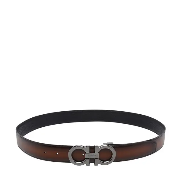 FERRAGAMO Double Gancini Adjustable And Reversible Belt - Black