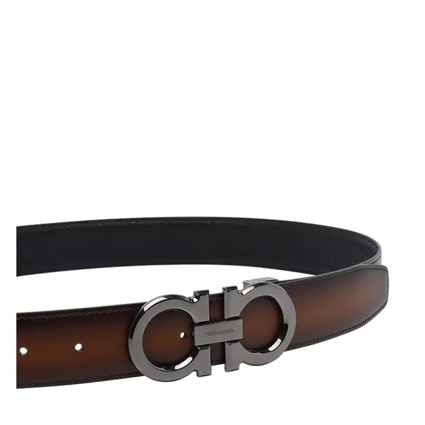 FERRAGAMO Double Gancini Adjustable And Reversible Belt - Black