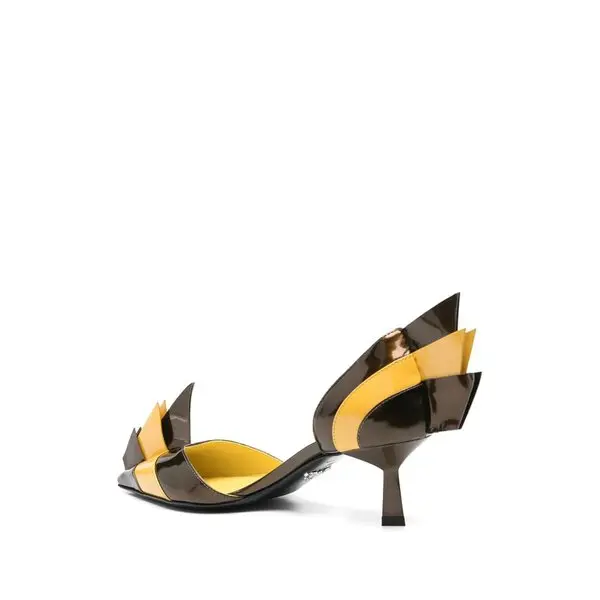 Prada Pointed Toe Striped Low Heel Pumps - Brown