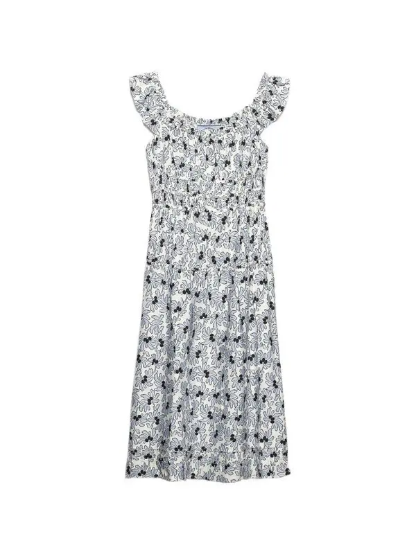 Prada Sleeveless Floral Print Square Neck Midi Dress