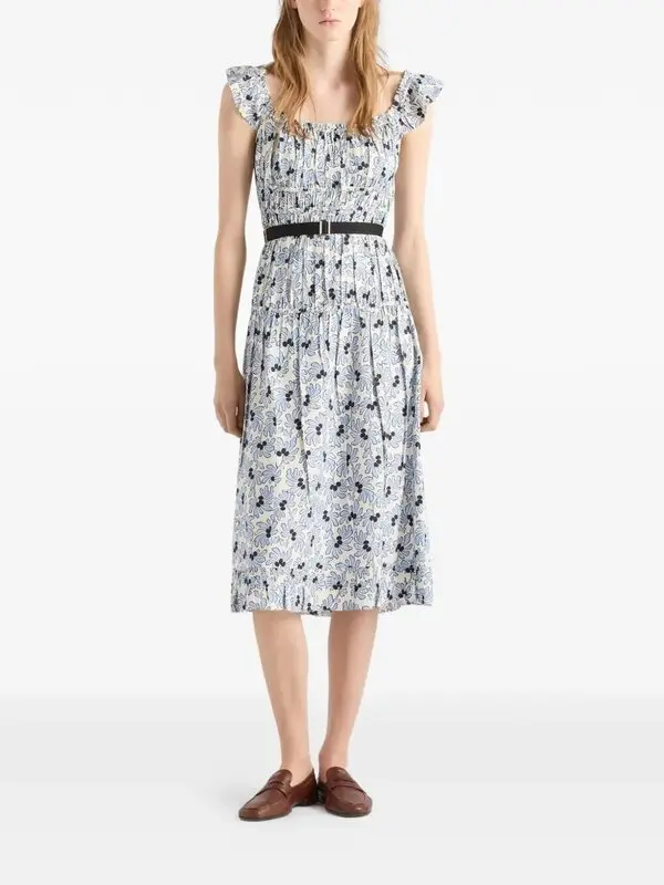 Prada Sleeveless Floral Print Square Neck Midi Dress