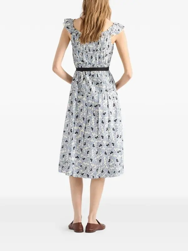 Prada Sleeveless Floral Print Square Neck Midi Dress