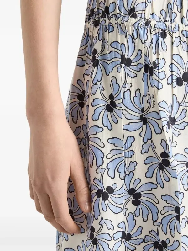 Prada Sleeveless Floral Print Square Neck Midi Dress