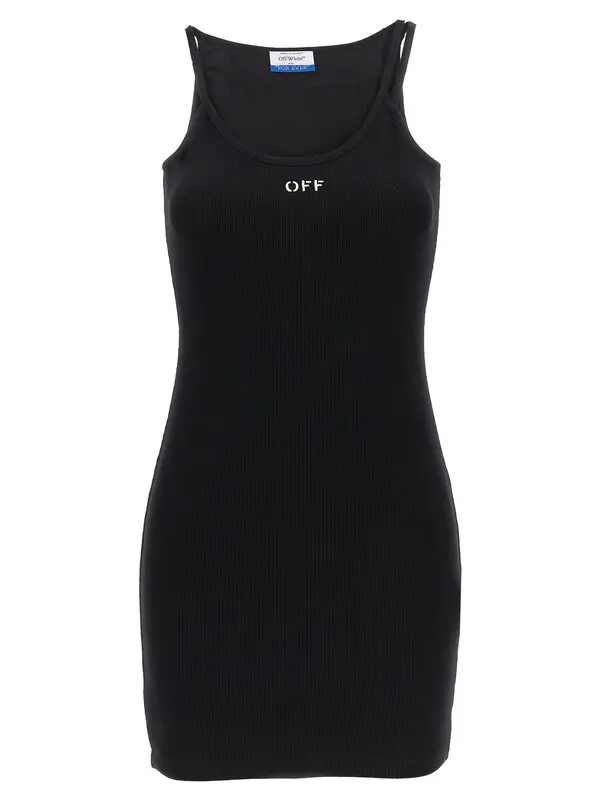 Off-White Off Stamp" Ribbed Stretch Cotton Dress - Black
