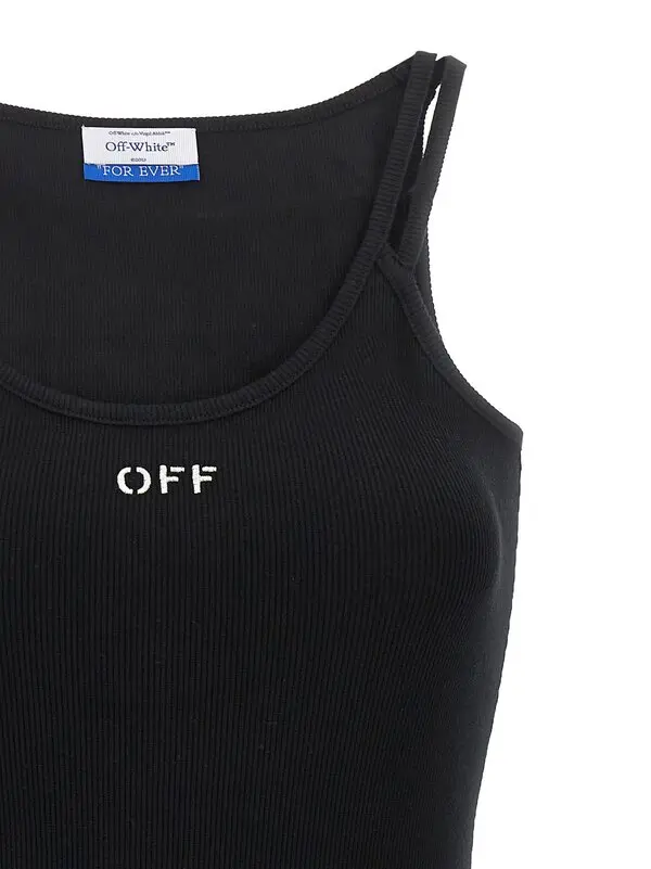 Off-White Off Stamp" Ribbed Stretch Cotton Dress - Black