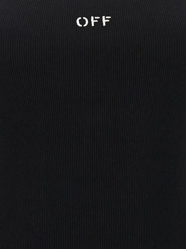 Off-White Off Stamp" Ribbed Stretch Cotton Dress - Black