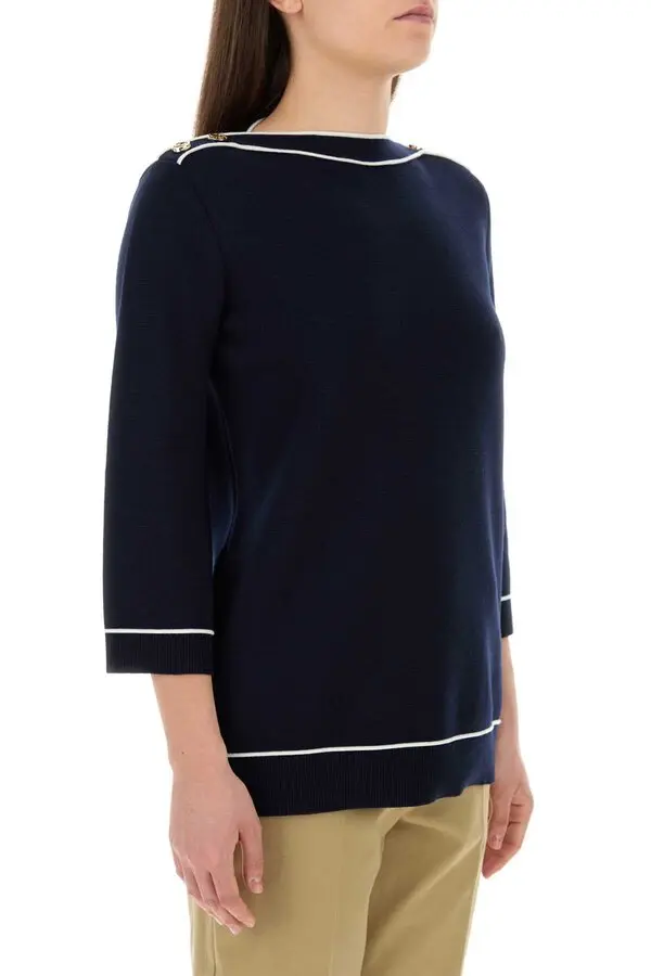 Gucci Navy Wool Boat Neck Sweater - Blue