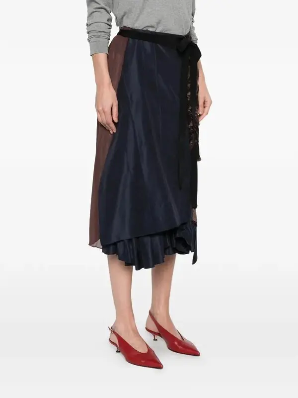 Prada Silk Skirt With Patchwork Construction And Ruffle Details