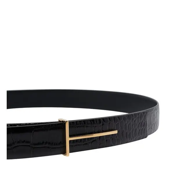 TOM FORD Crocodile Effect Leather Reversible Belt - Brown