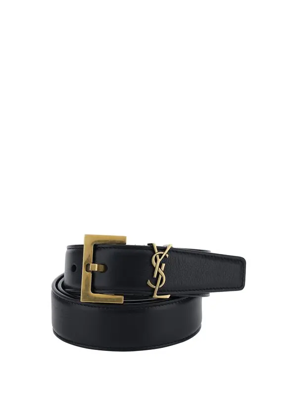 Saint Laurent Leather Belt With Cassandre Logo Buckle - Black