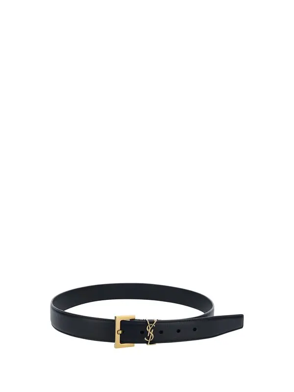 Saint Laurent Leather Belt With Cassandre Logo Buckle - Black