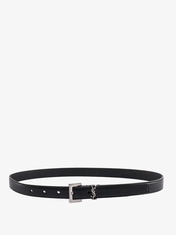 Saint Laurent Black Leather Belt With Cassandre Logo Buckle - Multicolor