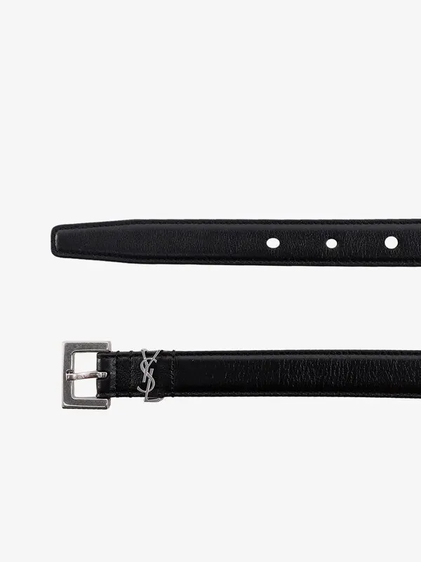 Saint Laurent Black Leather Belt With Cassandre Logo Buckle - Multicolor