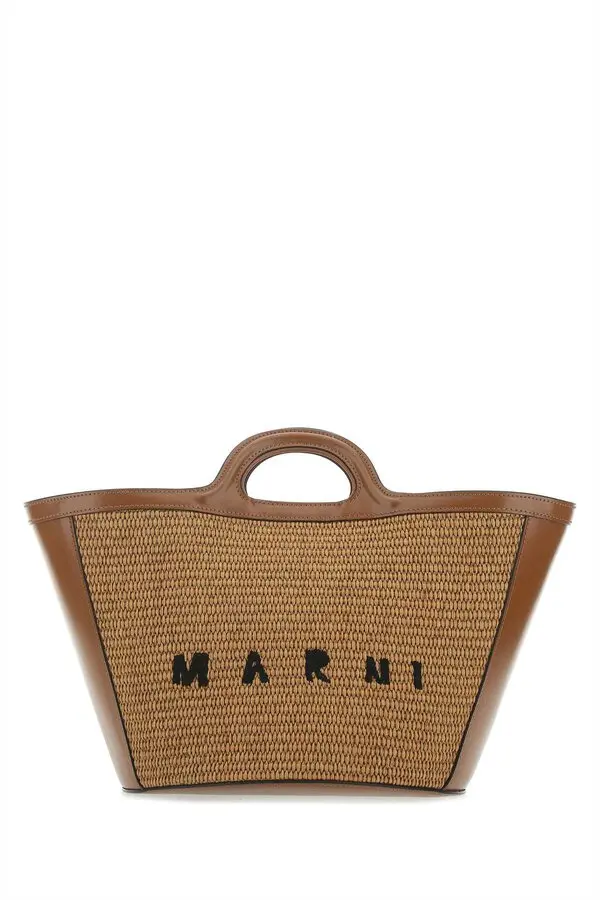 Marni Two-tone Leather And Raffia Tropicalia Summer Handbag - Multicolor