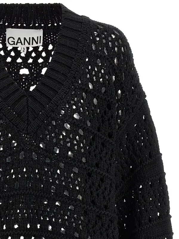 GANNI Crochet V-neck Sweater