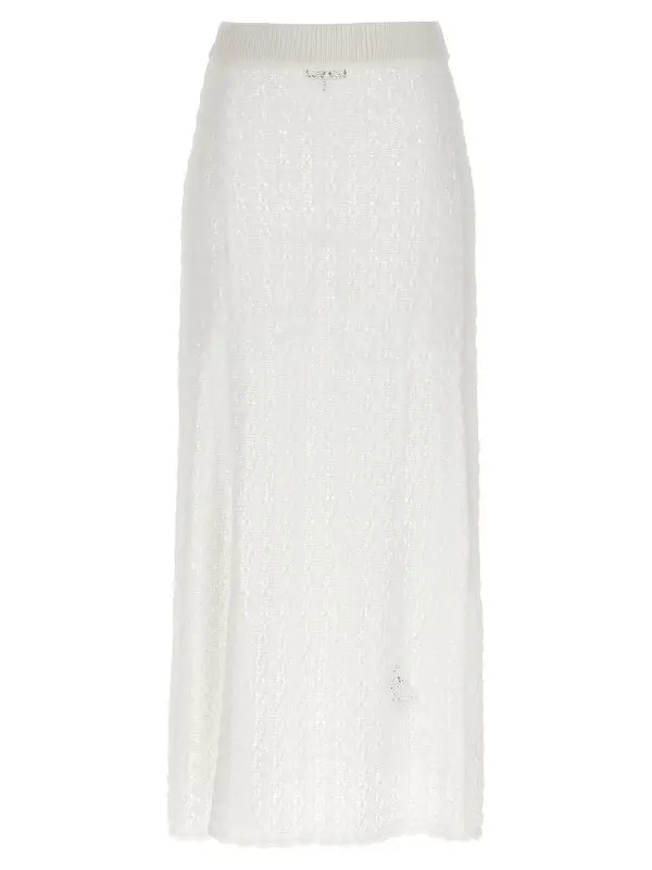 GANNI Shiny Pointelle Knit Crocheted Skirt - White