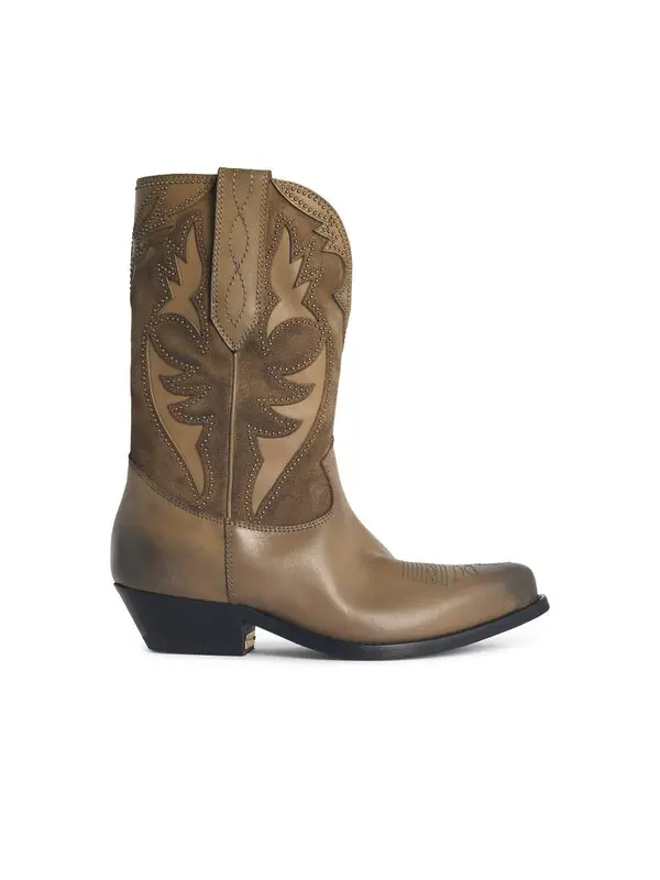 GOLDEN GOOSE Wish Star Low Khaki Leather Boots