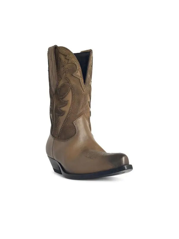 GOLDEN GOOSE Wish Star Low Khaki Leather Boots