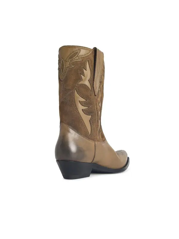 GOLDEN GOOSE Wish Star Low Khaki Leather Boots