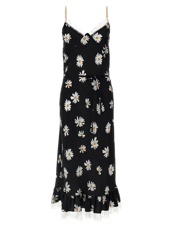 Moschino Silk Lingerie Dress With Daisy Print And Lace Trim - Black
