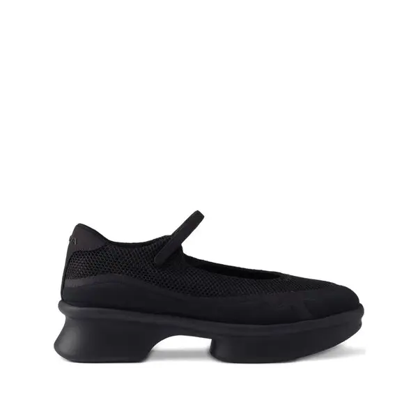 Prada Embossed Logo Ballet Flats With Chunky Rubber Sole - Black