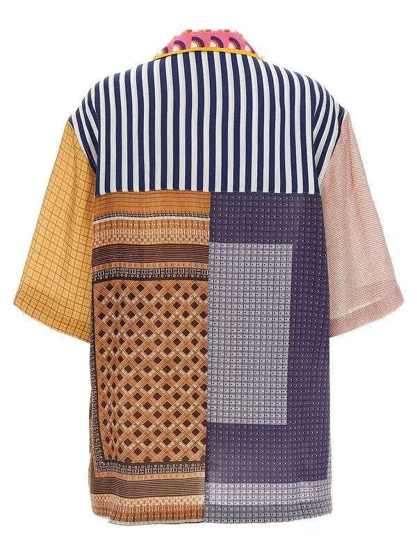MARINE SERRE Regenerated Silk Patchwork Bowling Shirt - Multicolor