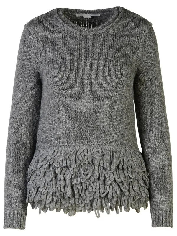 Stella McCartney Grey Alpaca Blend Sweater With Fringe Detail
