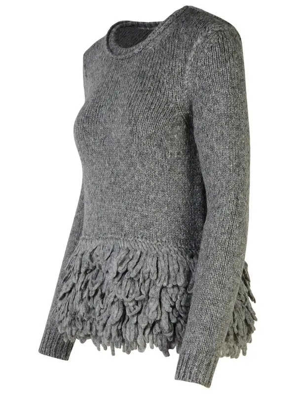 Stella McCartney Grey Alpaca Blend Sweater With Fringe Detail