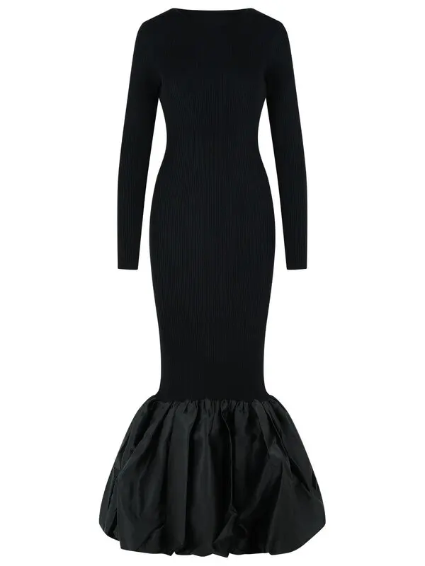 ROTATE BY BIRGER CHRISTENSEN Long Dress With Voluminous Hem - Black