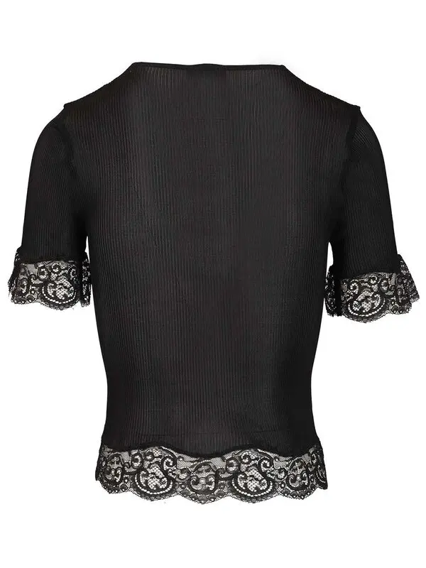 Saint Laurent Fitted Silk T-shirt With Lace Trim
