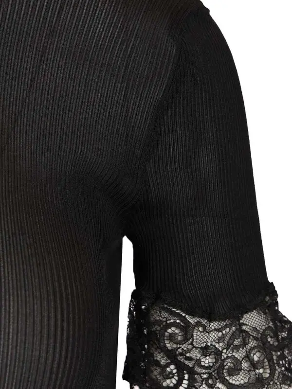 Saint Laurent Fitted Silk T-shirt With Lace Trim
