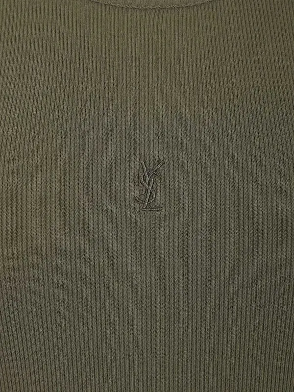 Saint Laurent Cassandre Ribbed Cotton Tank Top - Green