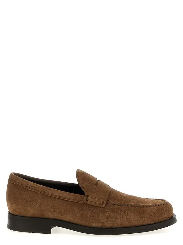 TOD'S Suede Loafers With Embossed Monogram - Brown
