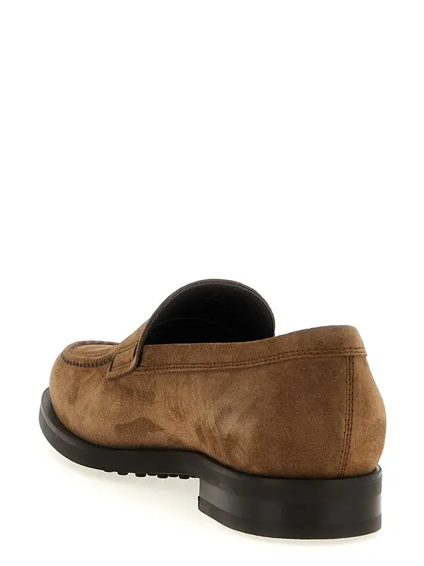 TOD'S Suede Loafers With Embossed Monogram - Brown