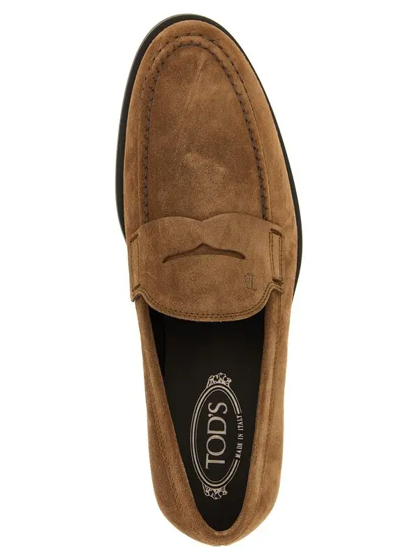 TOD'S Suede Loafers With Embossed Monogram - Brown