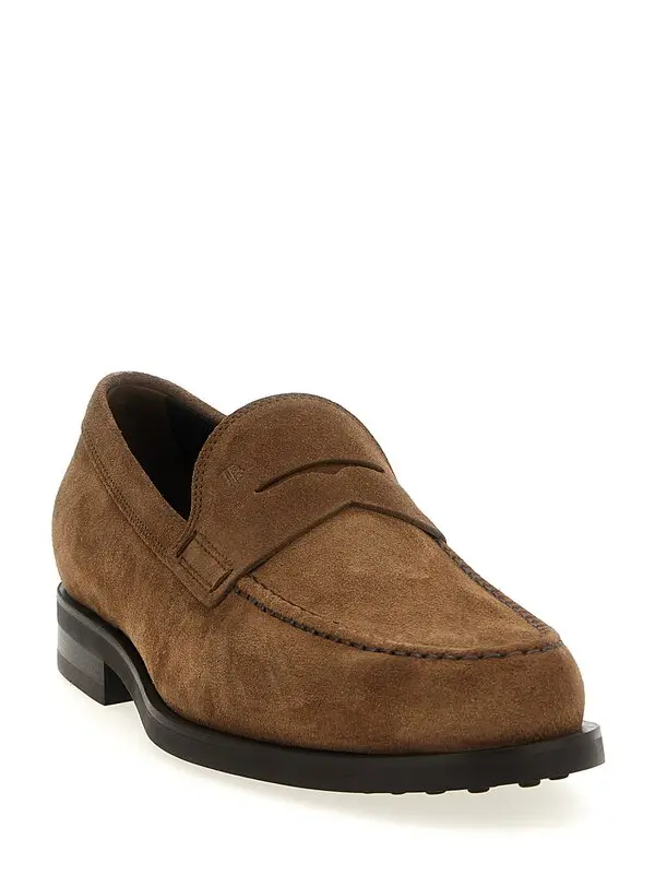 TOD'S Suede Loafers With Embossed Monogram - Brown