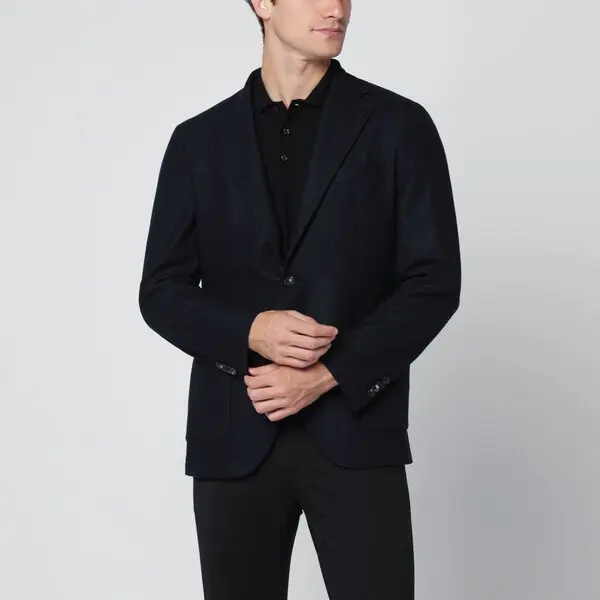 SANTANIELLO Navy Single-breasted Wool Jacket - Blue