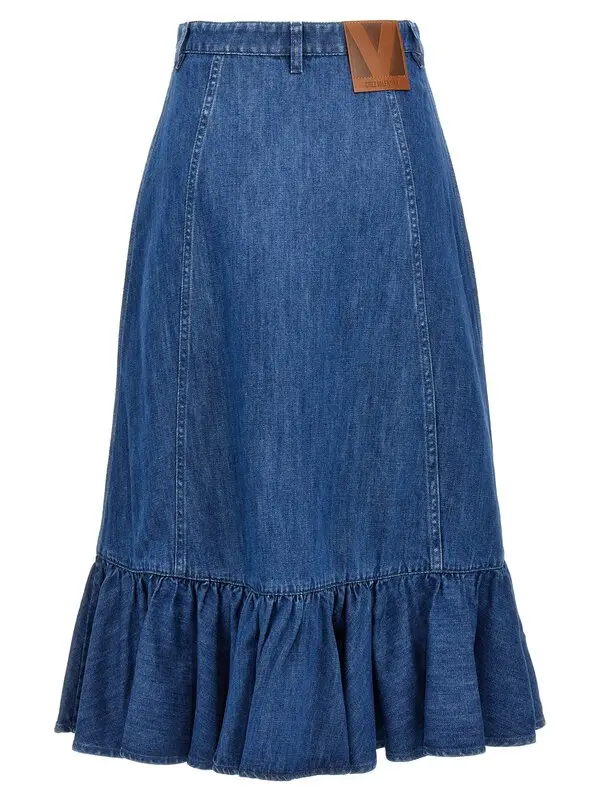 Valentino Garavani Denim Midi Skirt With Vlogo Button Closure
