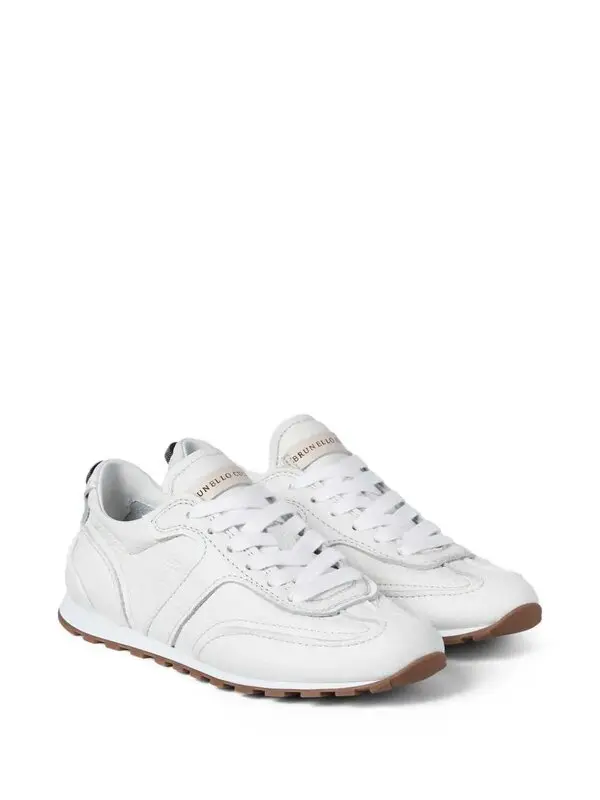 Brunello Cucinelli White Leather Logo Lace-up Sneakers - Multicolor