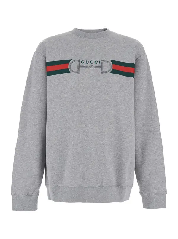 Gucci Grey Cotton Crewneck Sweatshirt With Logo Detail - Multicolor
