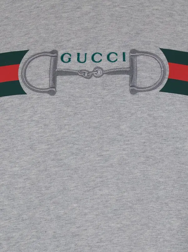 Gucci Grey Cotton Crewneck Sweatshirt With Logo Detail - Multicolor